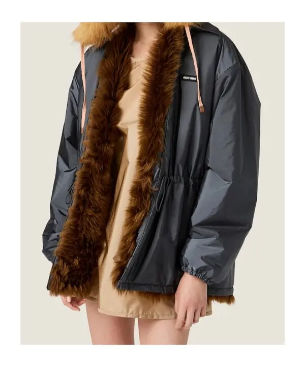 Miu Miu Technical Fabric And Shearling Blouson Jacket
