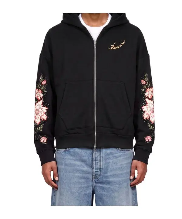 Amiri Floral-embroidered Zipped Long Sleeved Hoodie