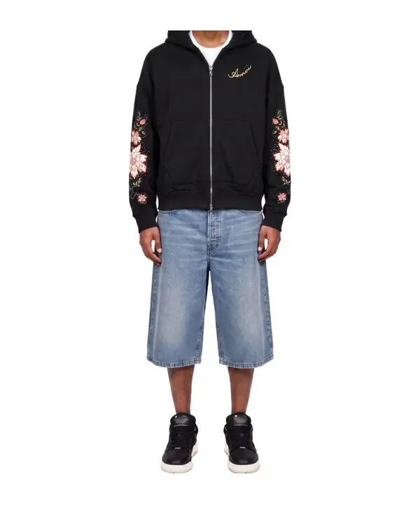 Amiri Floral-embroidered Zipped Long Sleeved Hoodie