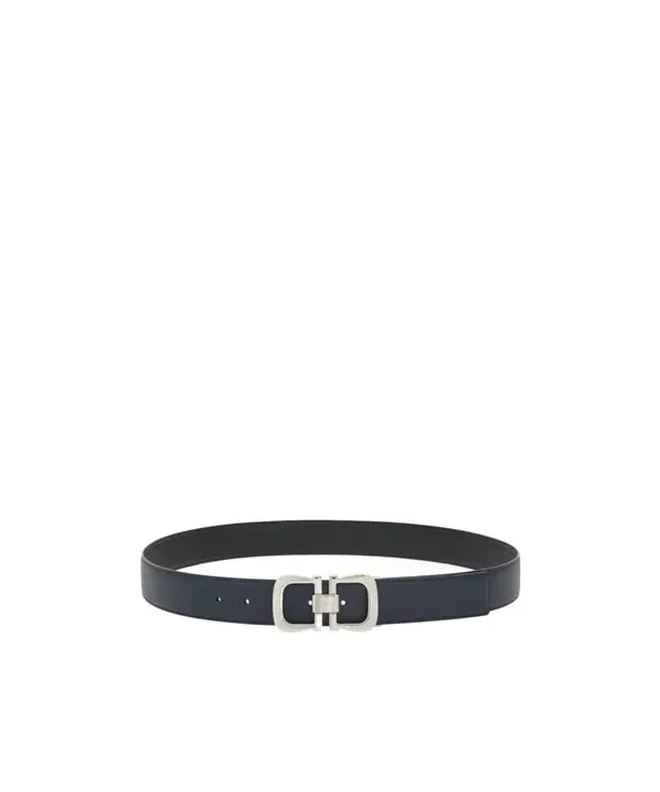 FERRAGAMO Leather Gancini Buckle Belt - Deep Navy/black