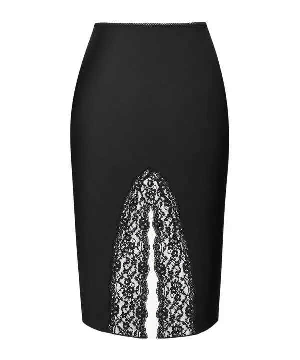 Saint Laurent Split Slip Skirt In Double-face Silk Satin And Lace