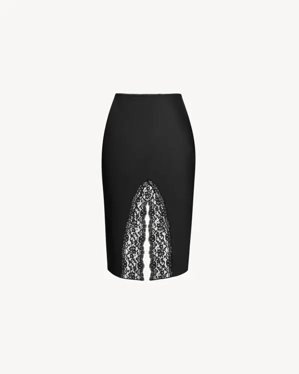 Saint Laurent Split Slip Skirt In Double-face Silk Satin And Lace
