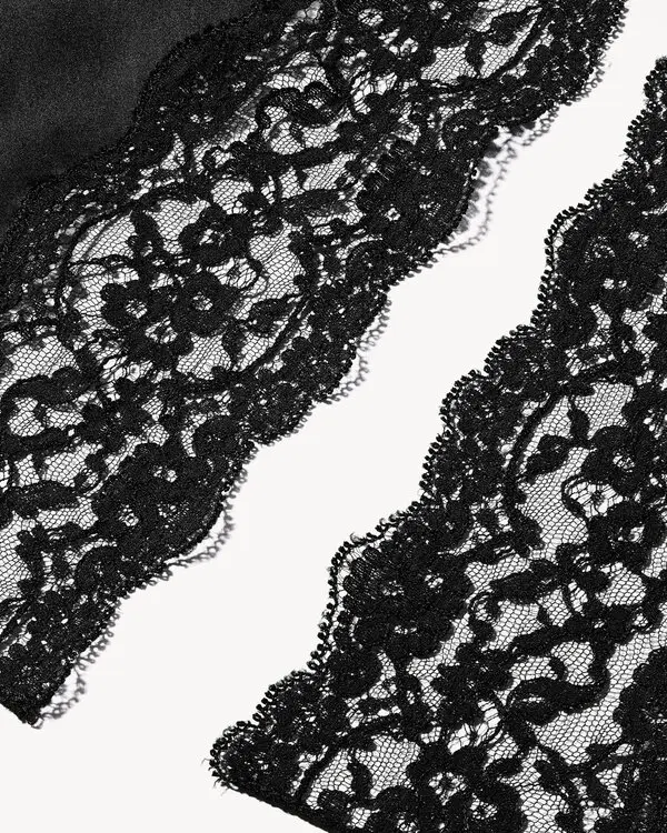 Saint Laurent Split Slip Skirt In Double-face Silk Satin And Lace