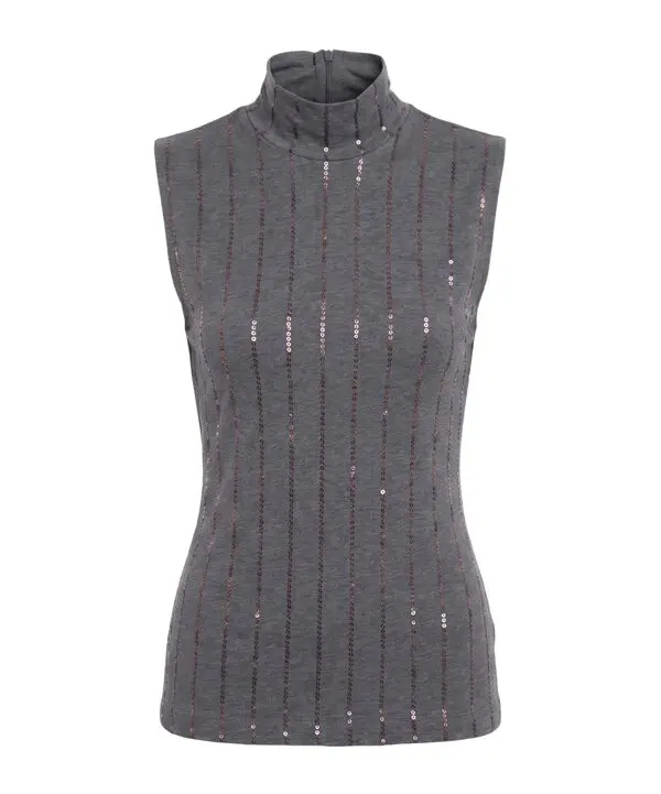 Brunello Cucinelli Sleeveless Turtleneck Sequin Top