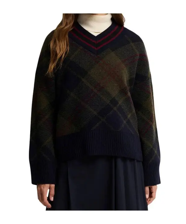 Barbour V-neck Striped Knit Sweater