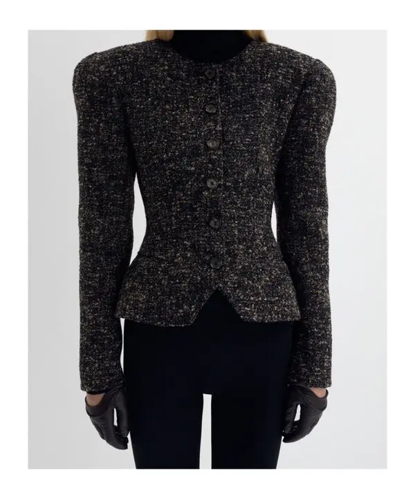 Magda Butrym Fitted Boucle Peplum Blazer - Brown