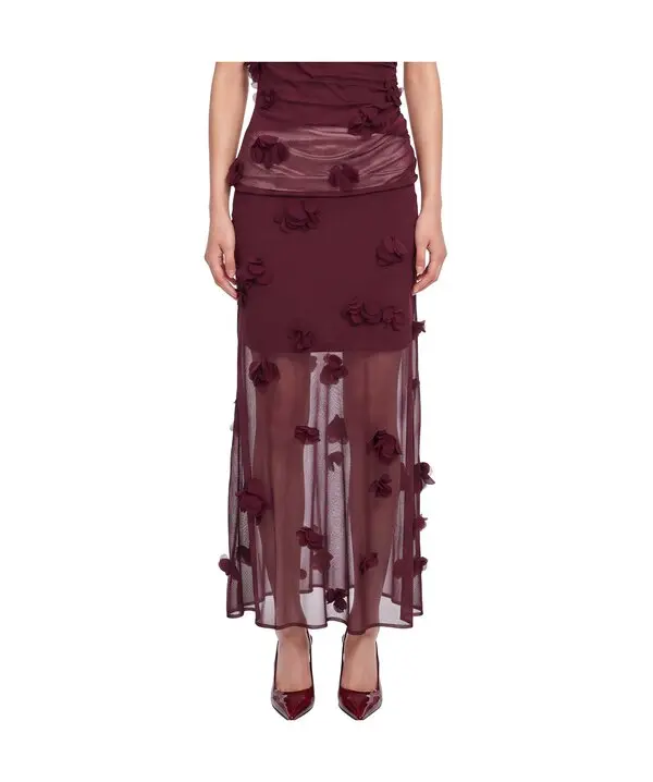 Simkhai Cora Floral Detailed Skirt - Wine Red