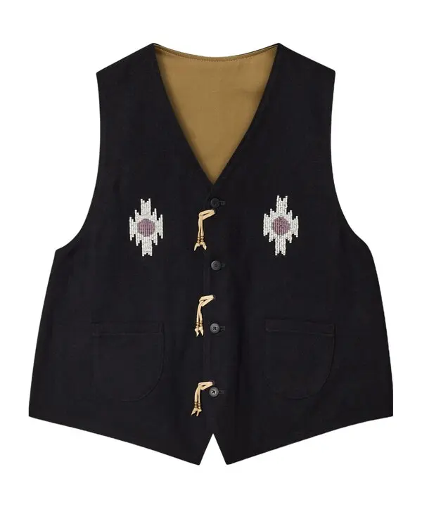 Visvim Beaded Embroidered Vest - Navy Blue