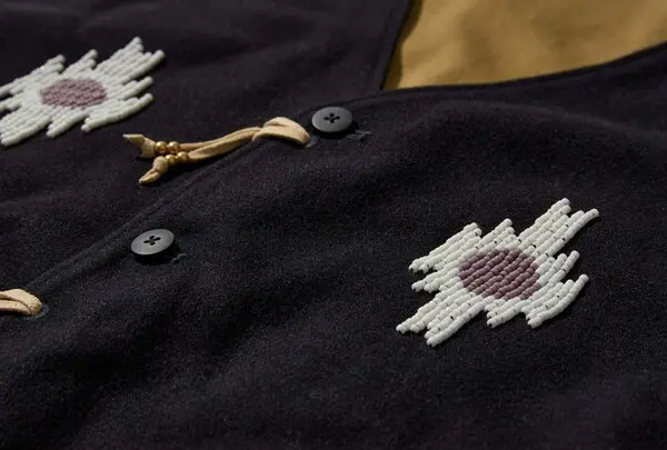 Visvim Beaded Embroidered Vest - Navy Blue