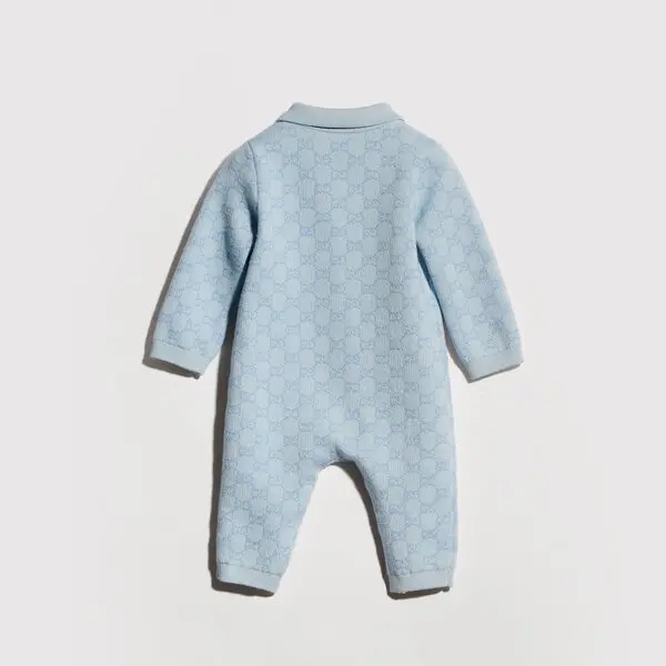 Gucci Gg Monogram Knitted Sleepsuit - Light Blue