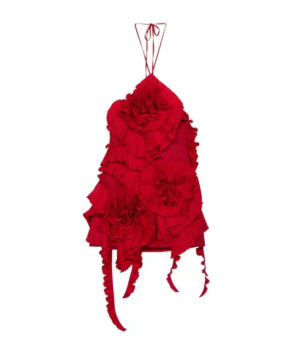Blumarine Taffeta Dress With 3d Roses