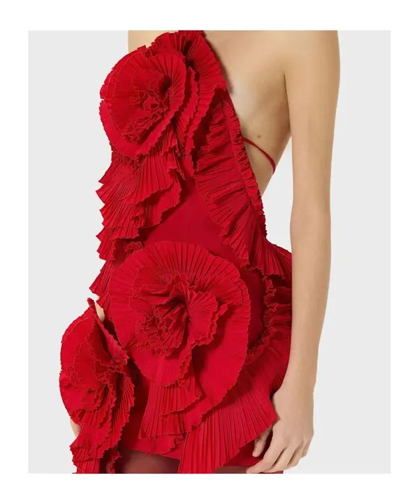 Blumarine Taffeta Dress With 3d Roses
