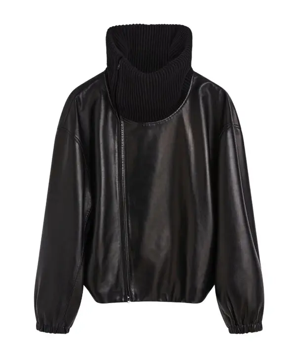 Phoebe Philo Ribbed-collar Leather Jacket - Black