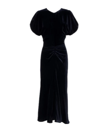 Victoria Beckham Bela Gathered Velvet Midi Dress - No