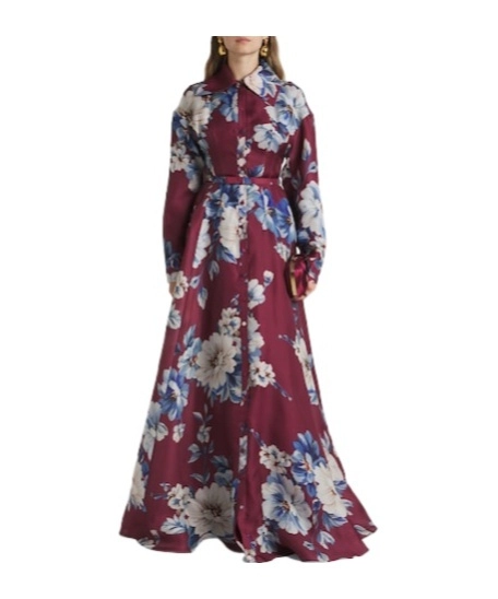 LEO Josephine Belted Floral Silk Gown - Multicolor