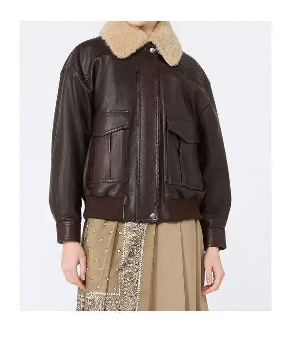 Max Mara Long-sleeve Leather Jacket - Dark Brown