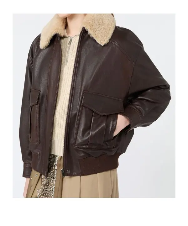 Max Mara Long-sleeve Leather Jacket - Dark Brown