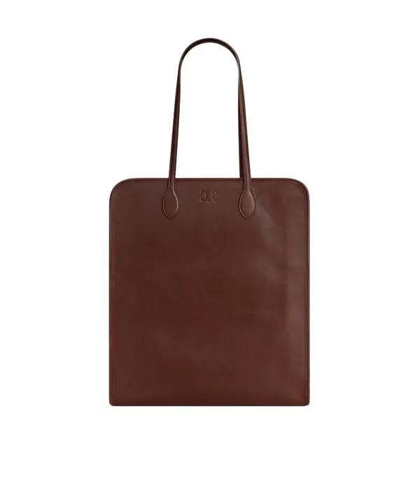Celine Tall Cabas In Shiny Lambskin - Dark Brown