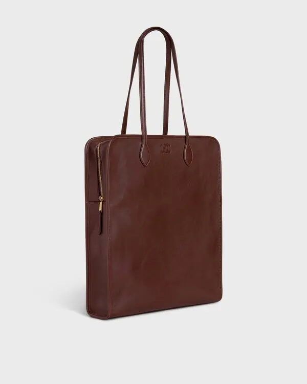 Celine Tall Cabas In Shiny Lambskin - Dark Brown
