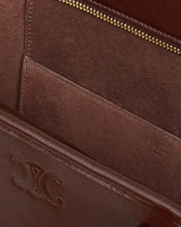 Celine Tall Cabas In Shiny Lambskin - Dark Brown