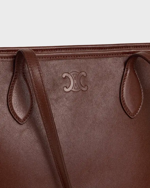 Celine Tall Cabas In Shiny Lambskin - Dark Brown