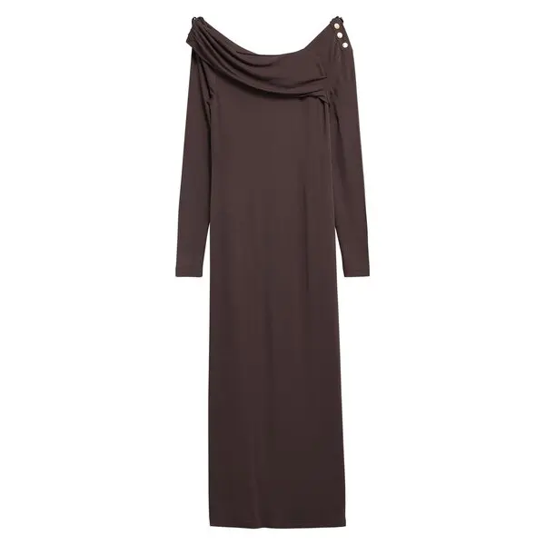 Barbour Asymmetric Offshoulder Maxi Dress - Truffle