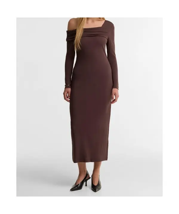 Barbour Asymmetric Offshoulder Maxi Dress - Truffle