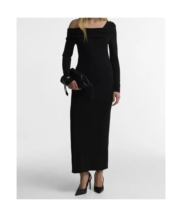 Barbour Asymmetric Offshoulder Maxi Dress - Black