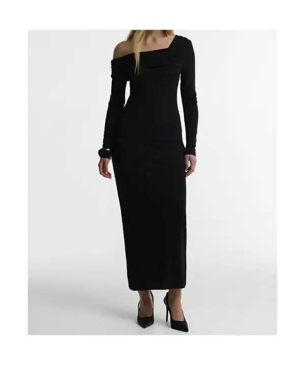 Barbour Asymmetric Offshoulder Maxi Dress - Black