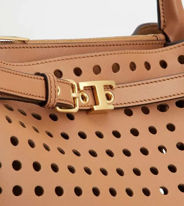 TOD'S Tim Perforated Tote Bag - Brown