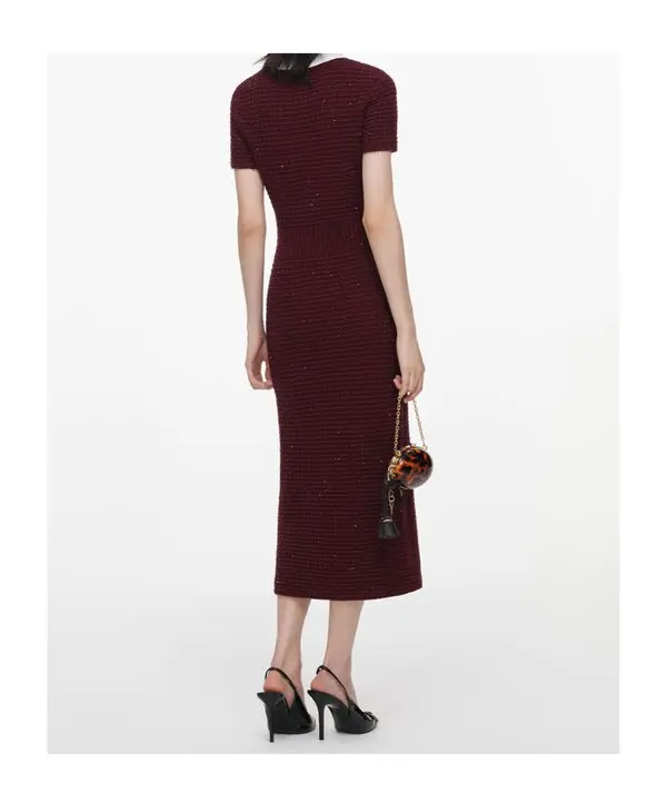 SELF-PORTRAIT Burgundy Textured Knit Midi Dress