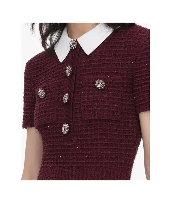SELF-PORTRAIT Burgundy Textured Knit Midi Dress