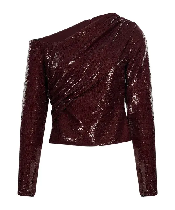 Roland Mouret Asymmetric Sequin Top - Wine Red