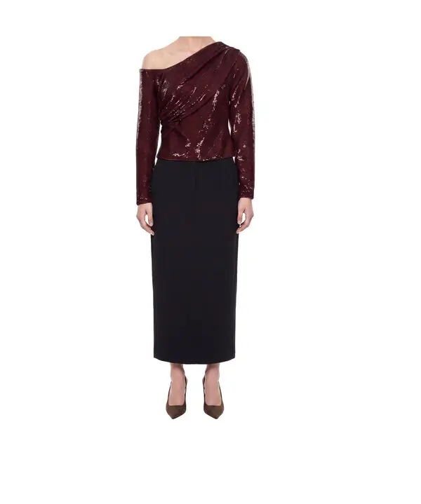 Roland Mouret Asymmetric Sequin Top - Wine Red