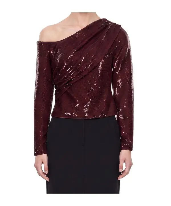Roland Mouret Asymmetric Sequin Top - Wine Red
