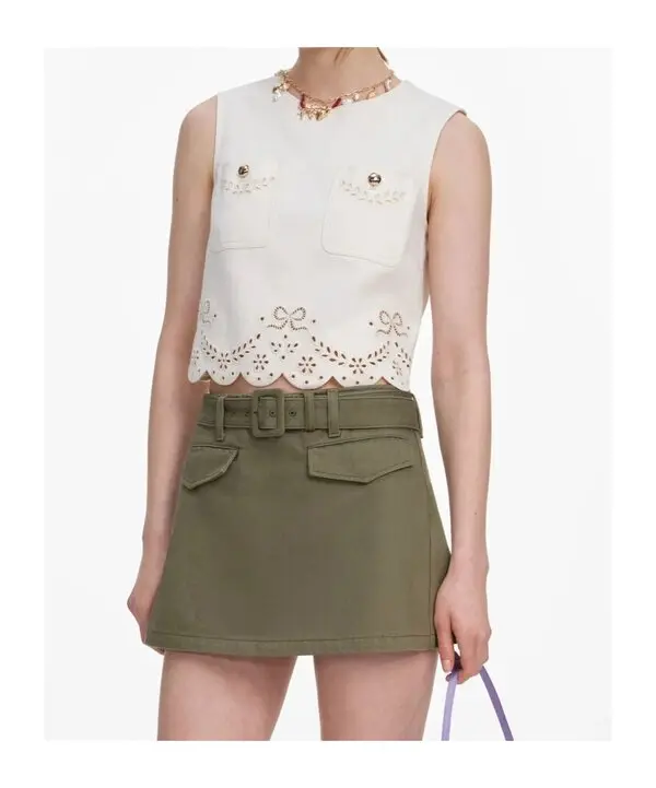 SELF-PORTRAIT Broderie-anglaise Scalloped-hem Top