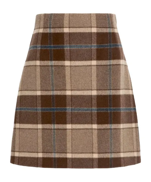 Max Mara Short Checked Wool Skirt - Brown