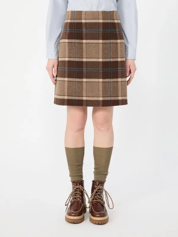 Max Mara Short Checked Wool Skirt - Brown