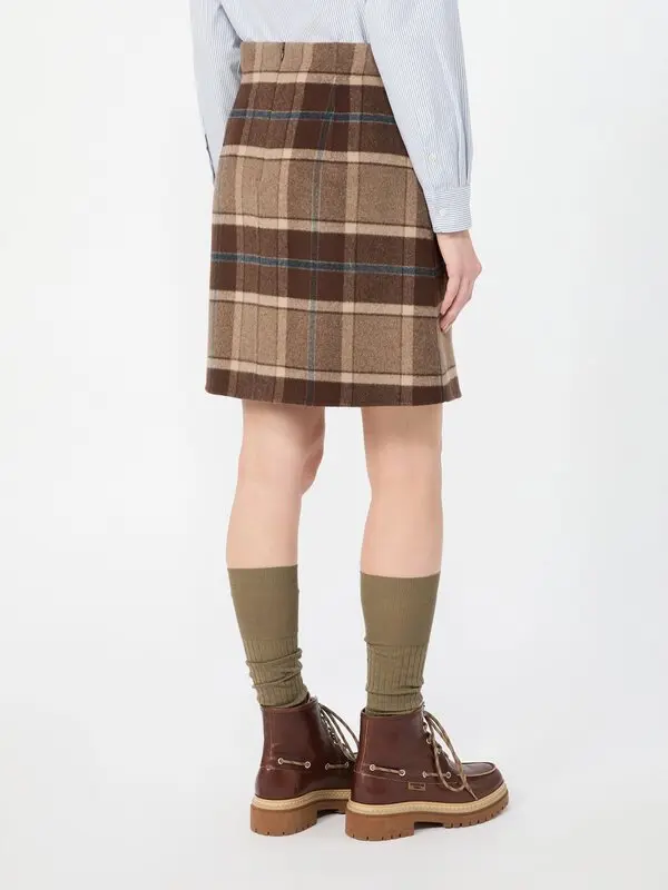 Max Mara Short Checked Wool Skirt - Brown