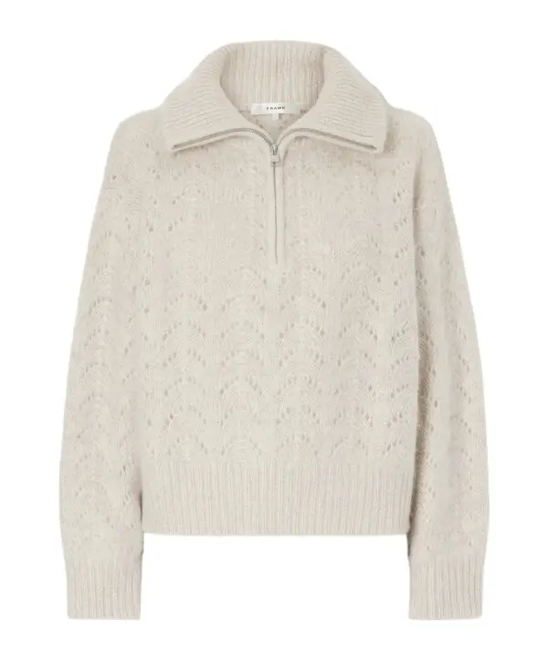 FRAME Ribbed-knit Zip-up Sweater - White