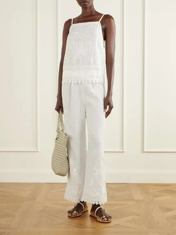 ERES Albatre Embroidered Linen Straight-leg Pants