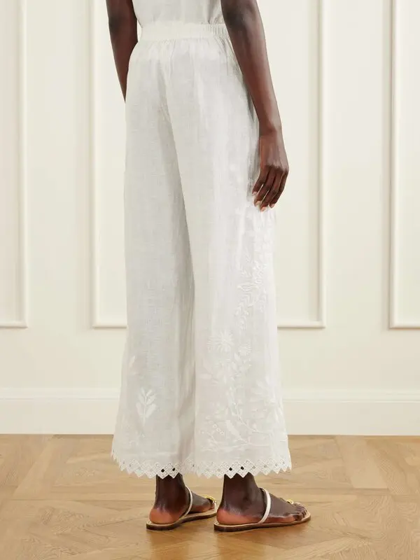 ERES Albatre Embroidered Linen Straight-leg Pants
