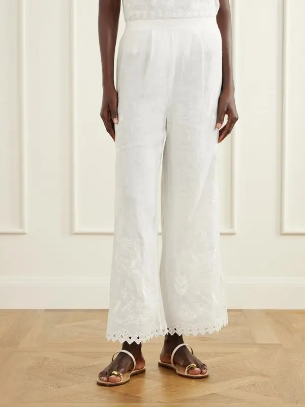 ERES Albatre Embroidered Linen Straight-leg Pants