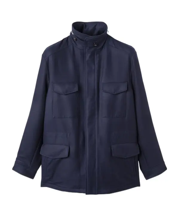 Loro Piana Traveller Freshly Cut Wool Stand-collar Casual Jacket - Navy Blue