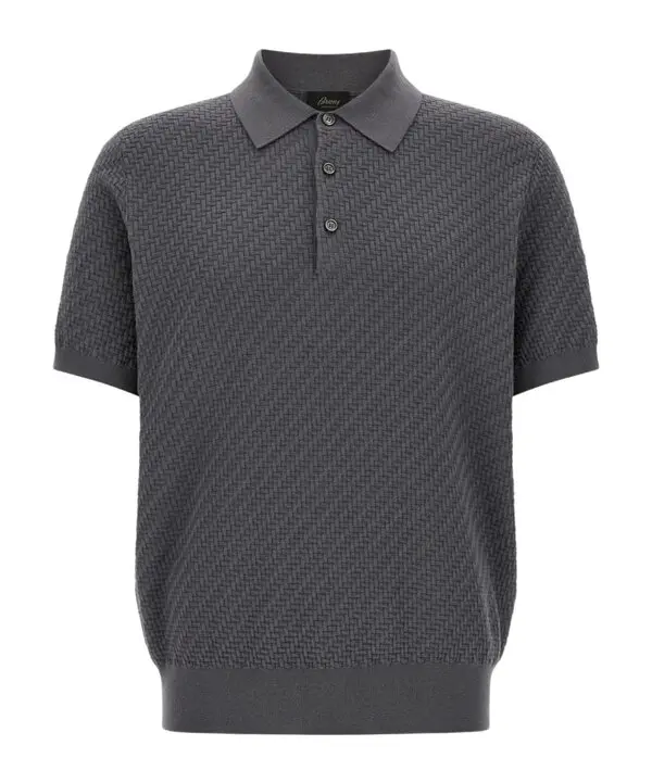 Brioni Woven Pattern Knitted Polo Shirt