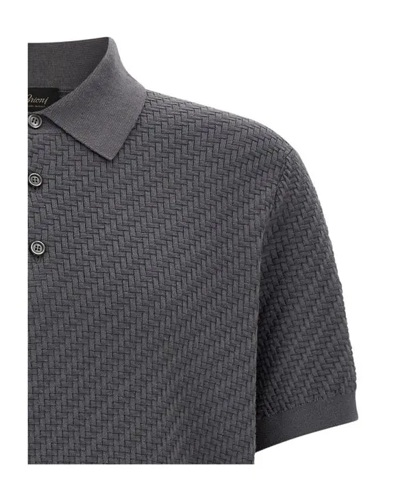 Brioni Woven Pattern Knitted Polo Shirt