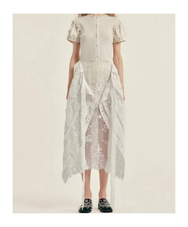 Simone Rocha Pointelle Puff Sleeve Cardigan - Off-white/pearl