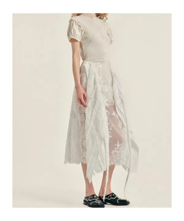 Simone Rocha Pointelle Puff Sleeve Cardigan - Off-white/pearl