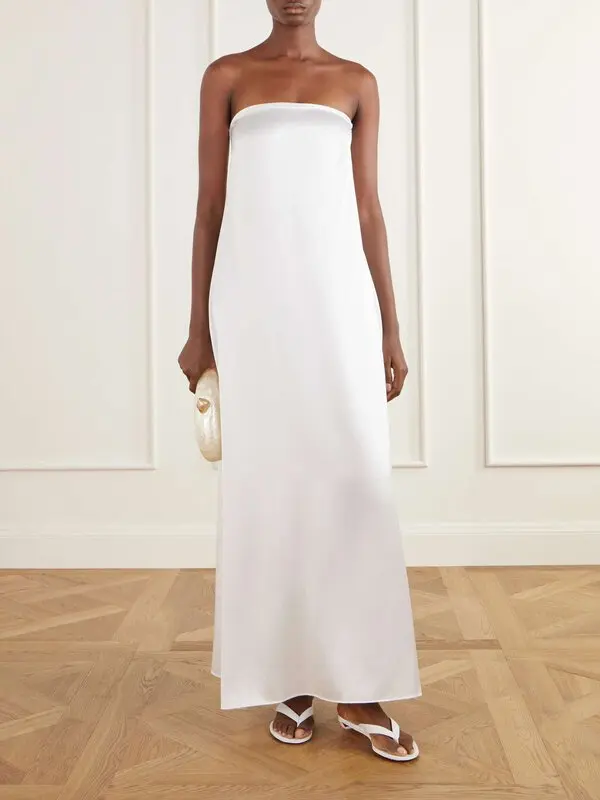 THE PARK Edith Strapless Silk-satin Maxi Dress - White