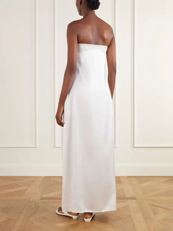 THE PARK Edith Strapless Silk-satin Maxi Dress - White